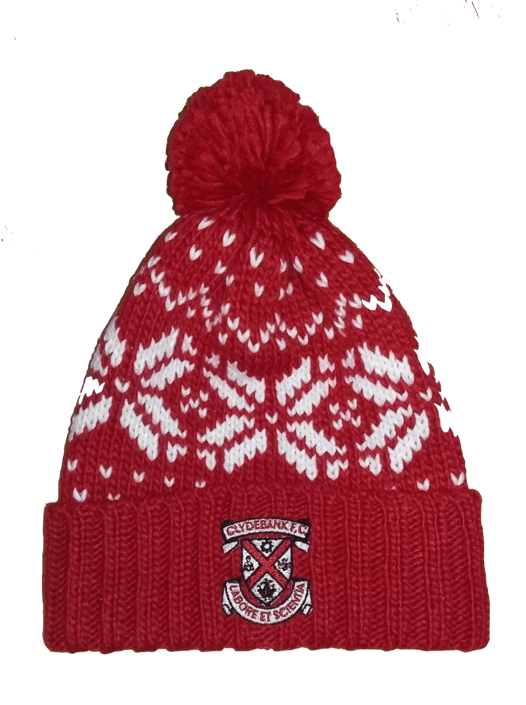 Red Patterned Pom Pom hat - Clydebank Football Club